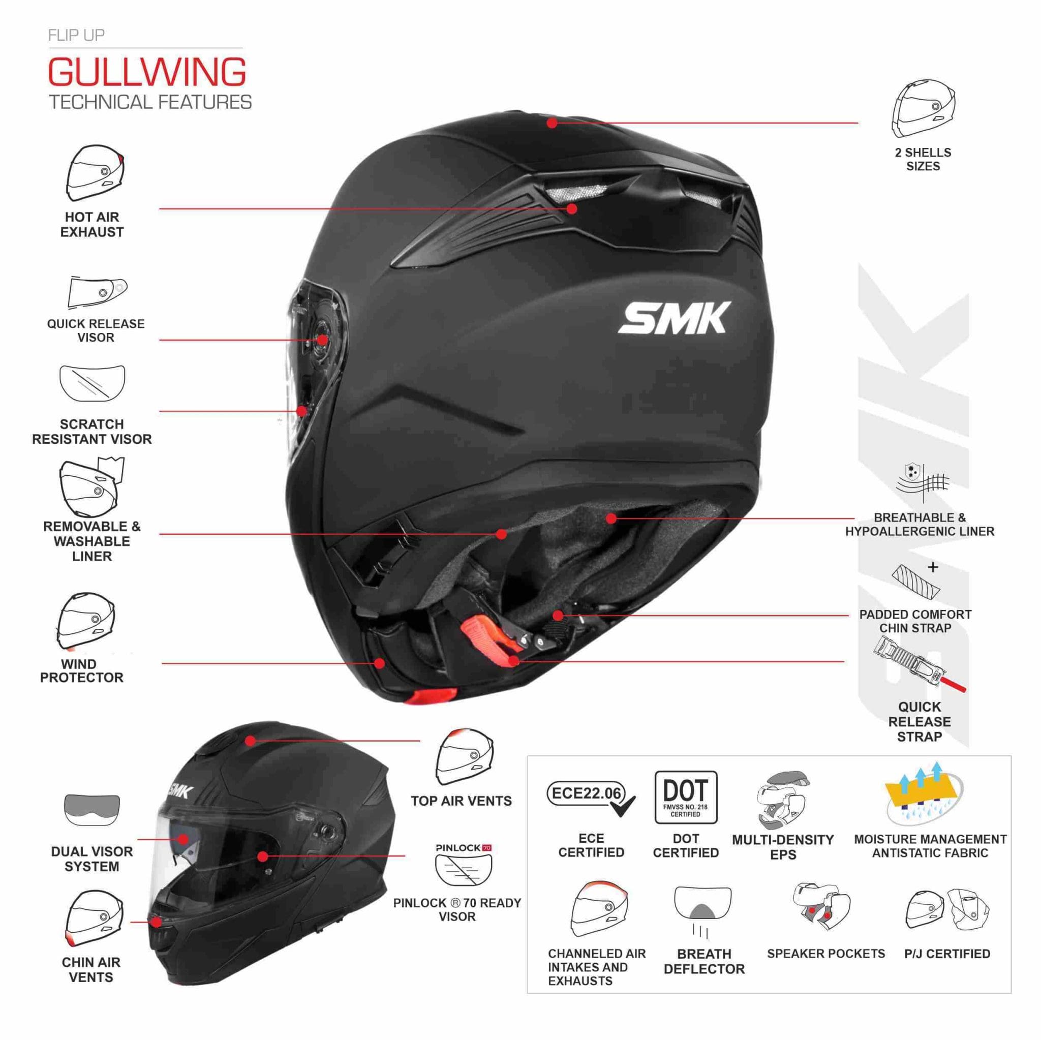 SMK Gullwing Solid Modular Motorcycle Helmets for Men & Women