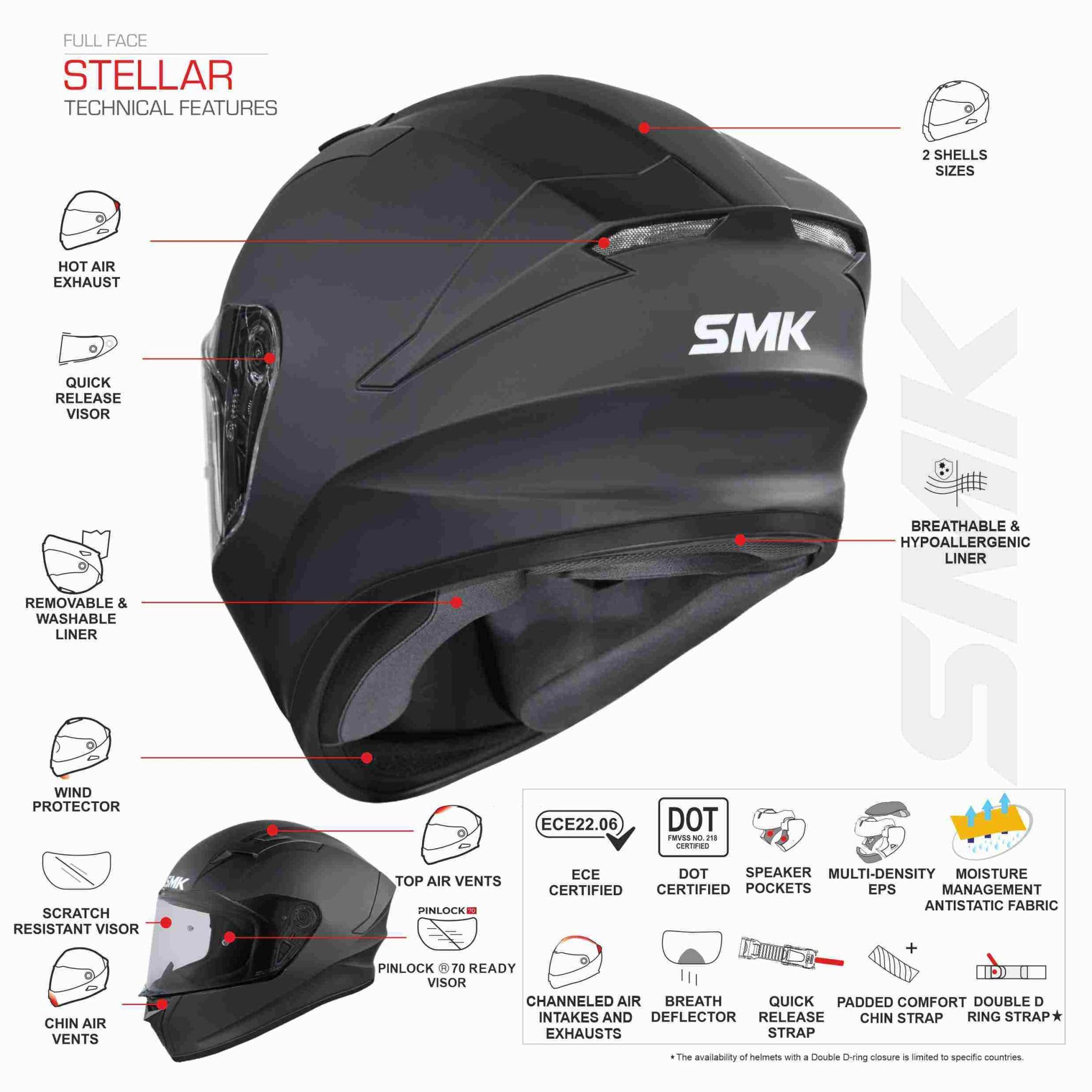 SMK Stellar Full Face Helmet Collection for Men & Women.