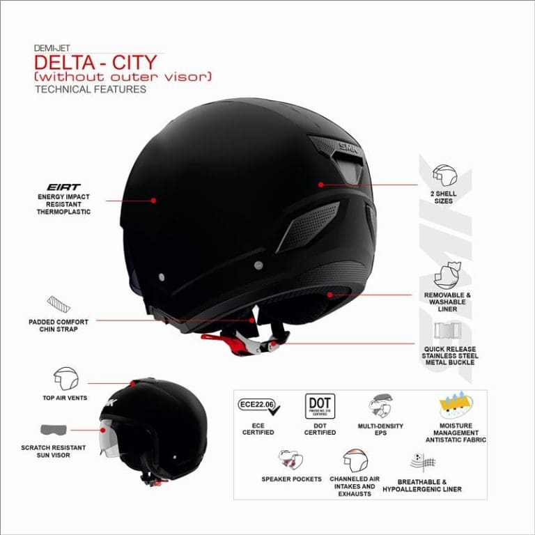 SMK Delta City Demi Jet Motorcycle Helmets for Men and Women